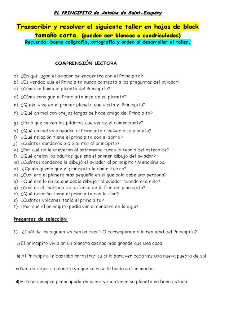 Taller Del Principito | PDF | El Principito