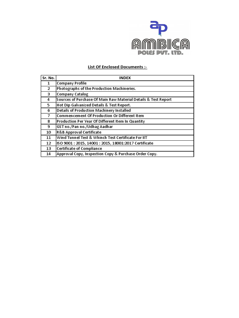 List of Enclosed Documents:-: Sr. No. Index | PDF | Screw | Numerical ...