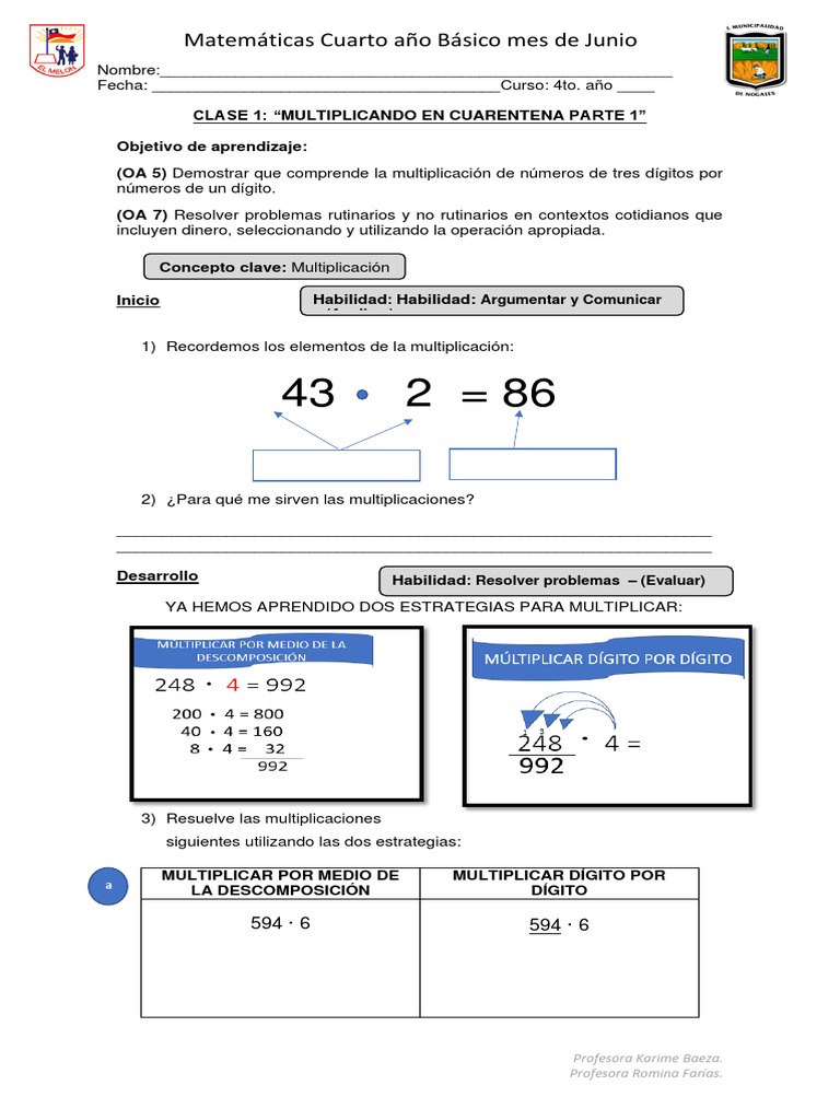 Estrategias de Multiplicación para 4to Grado | PDF | División ...