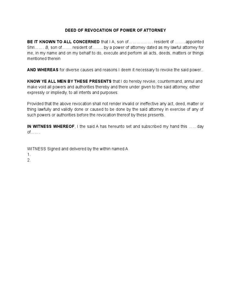 Deed of Revocation of Power of Attorney | PDF
