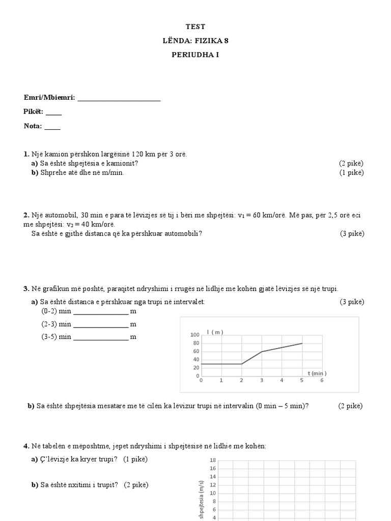 Fizika 8 Test 1 2020 2021 | PDF