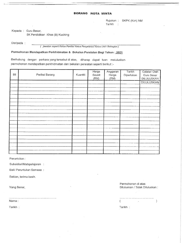 Borang Nota Minta | PDF