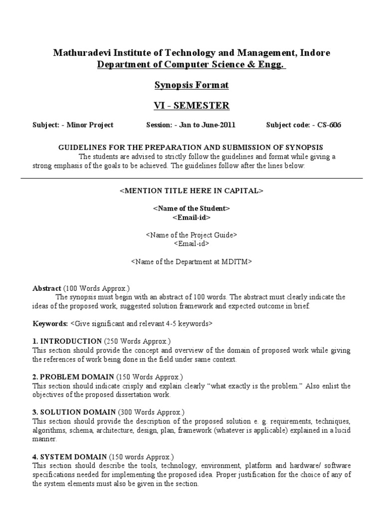 01 Synopsis Format[1] | Software Framework | System