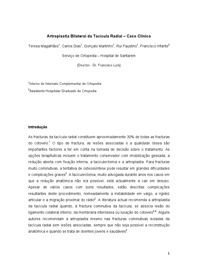 Artroplastia Bilateral Da Tacícula Radial - Caso Clínico Teresa ...