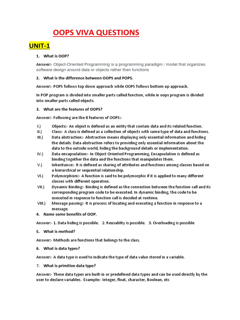 Oops Viva Questions Pdf Inheritance Object Oriented Programming 5033