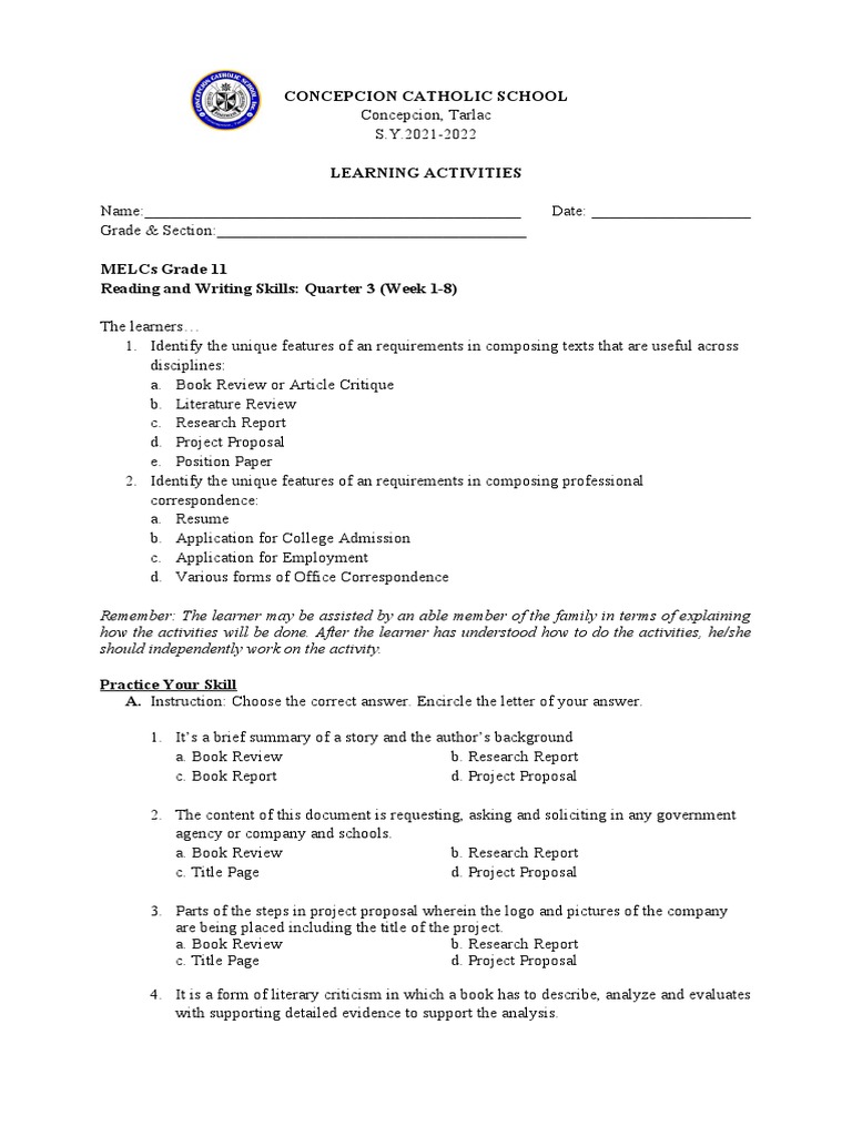 Learning Activity in RWS - 4th Quarter | PDF | Résumé | Education Theory