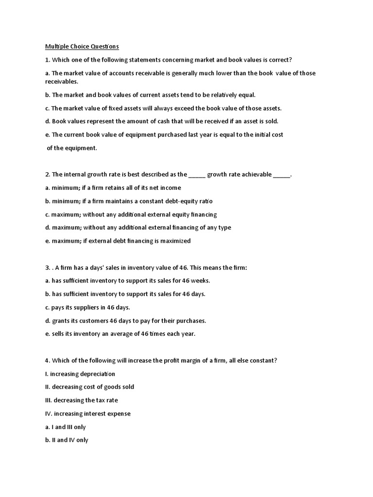 Multiple Choice Questions | PDF | Book Value | Inventory