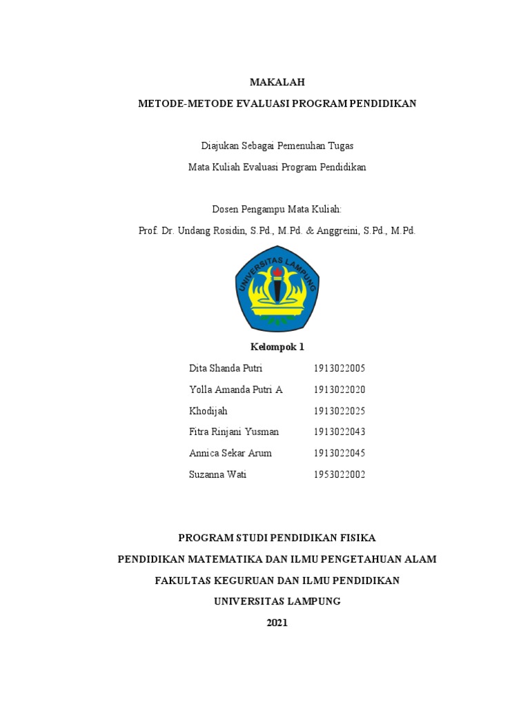 Kelompok1 - Metode-Metode Evaluasi Program Pendidikan-1 | PDF | Karier ...