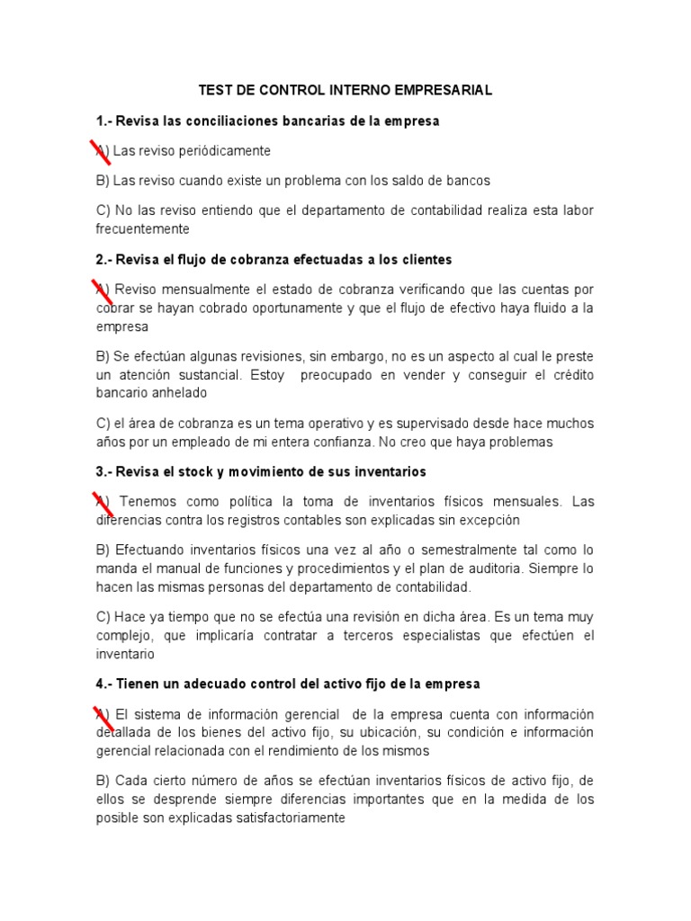 Test de Control Interno Empresarial | PDF | Contabilidad | Business