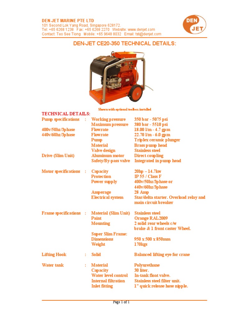 Den-Jet Ce20-350 HP Water Blaster - Technical Details 2021 | PDF