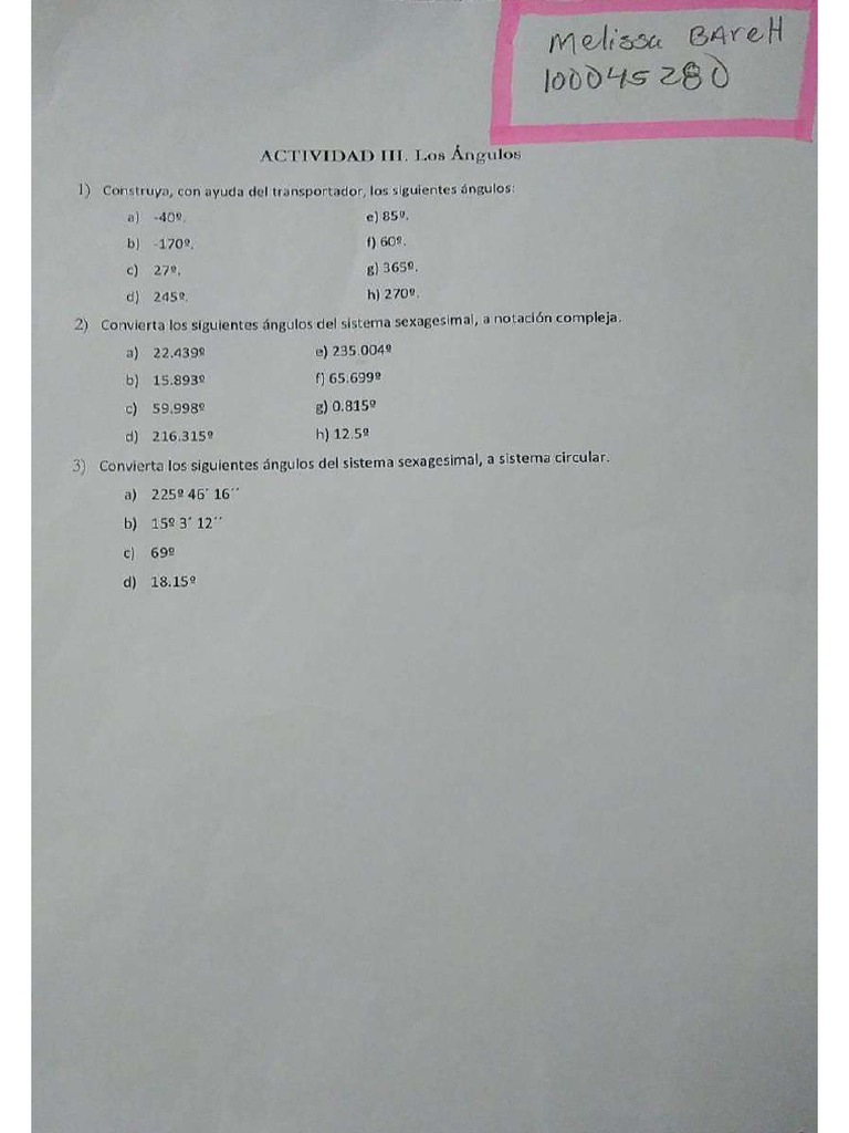 Actividad III Los Angulos Geometria Descriptiva Melissa Barett | PDF