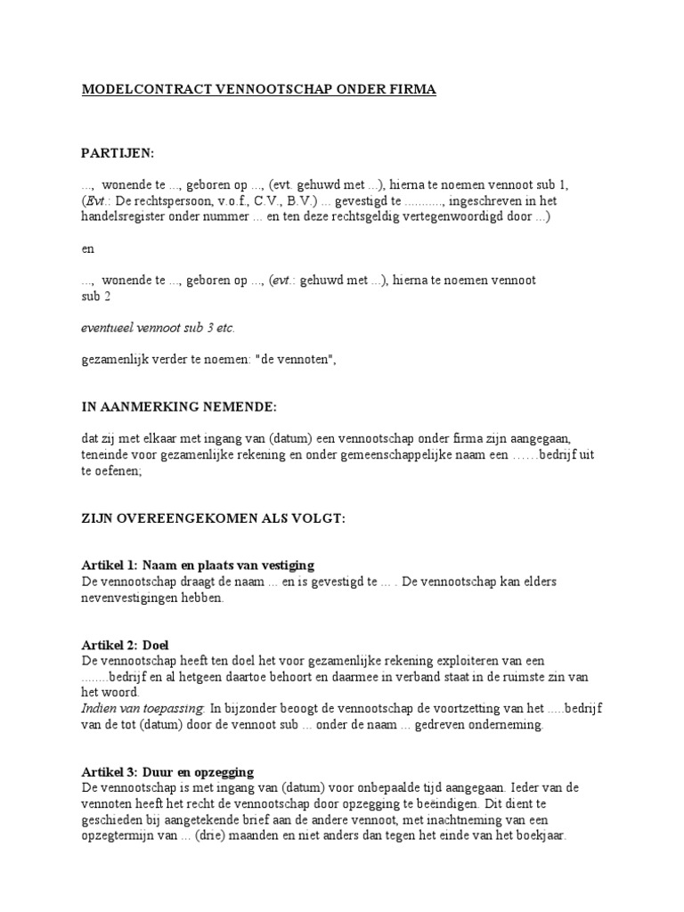 Modelcontract VOF | PDF