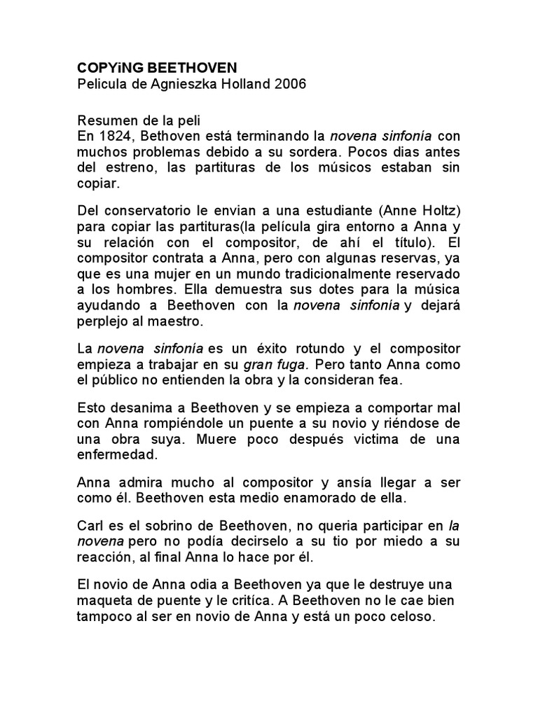 Copiando a Beethoven: La historia de Anna Holtz | PDF
