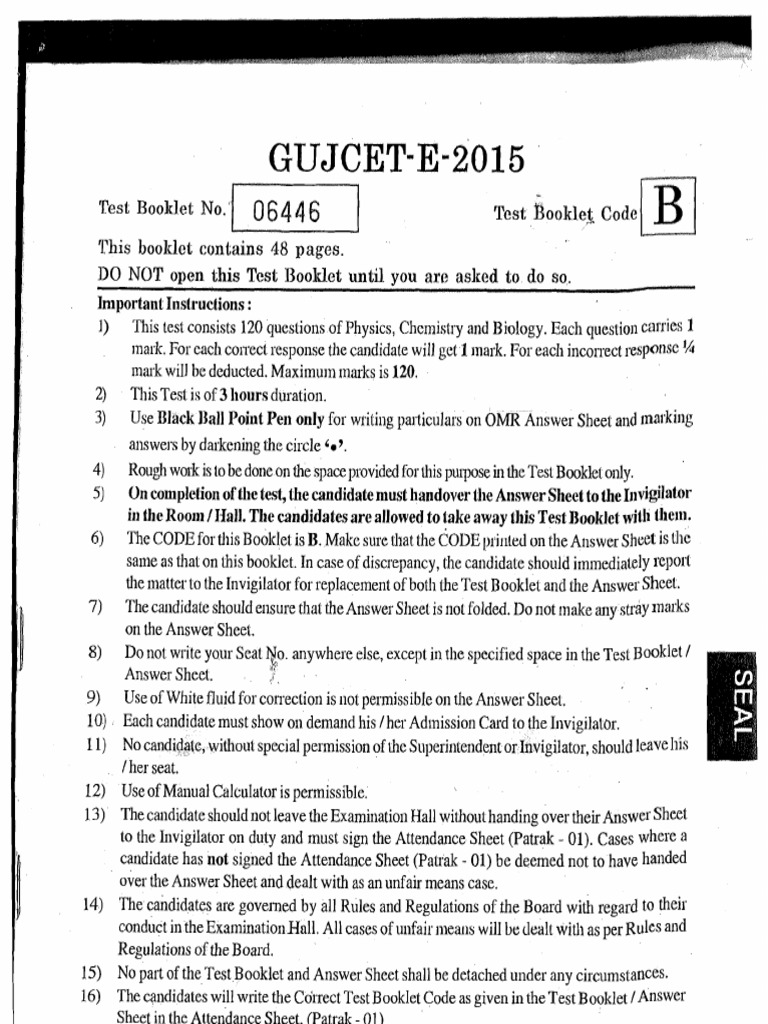 GUJCET Code B Question Paper | PDF | Cell Membrane | Chemistry