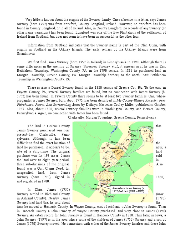 Swaney Family Origins and Ohio Settlement | PDF