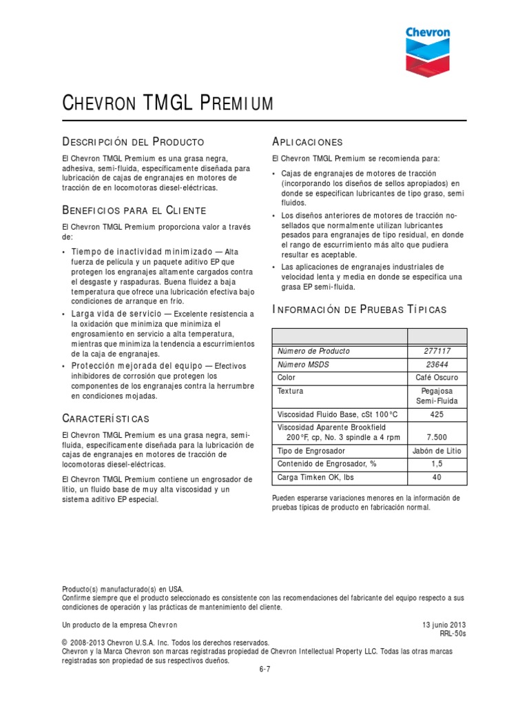 Chevron TMGL Premium | PDF | Lubricante | Engranaje