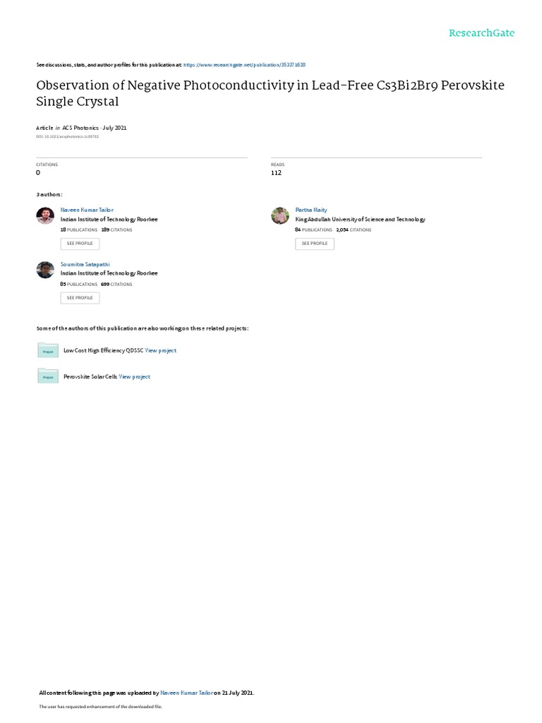 Observation of Negative Photoconductivity in Lead-Free Cs3Bi2Br9 ...