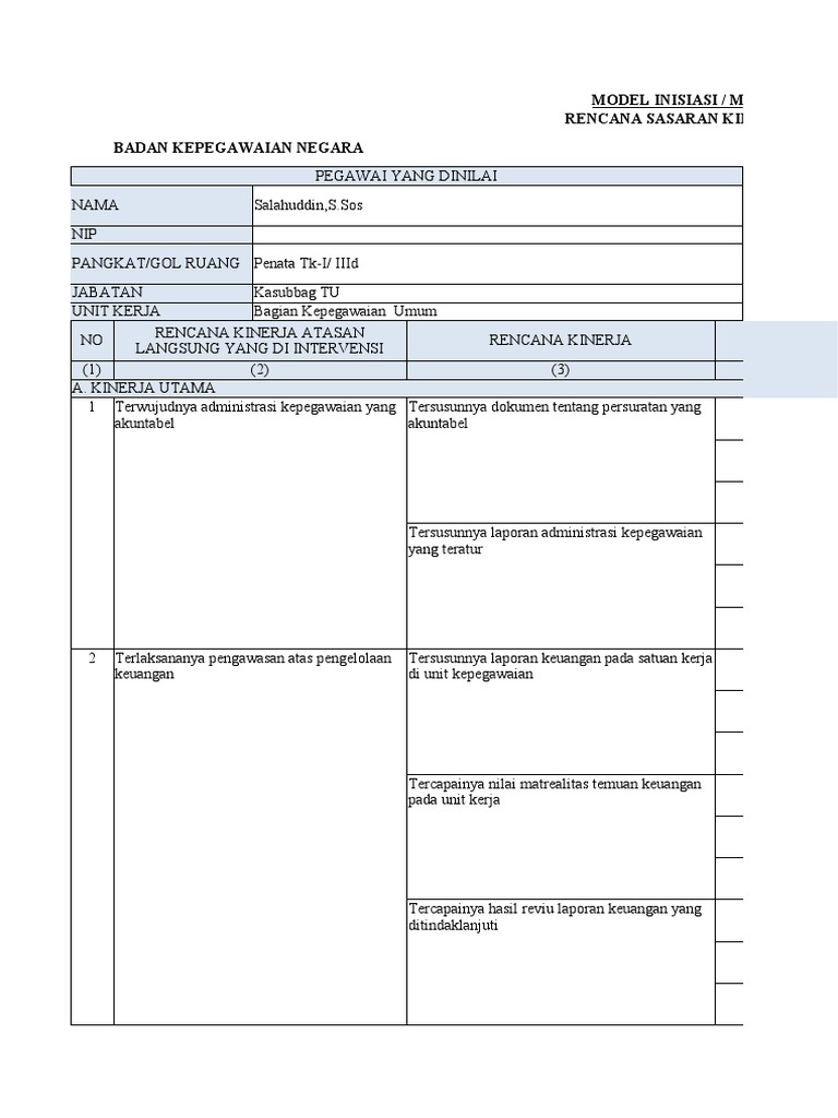 Contoh SKP Kasubbag TU (Asli) | PDF