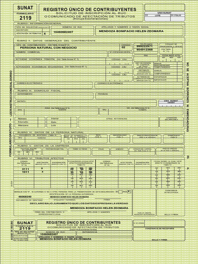 Formulario - 2119 - SUNAT | PDF | Economias