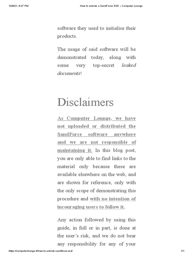 How To Unbrick A SandForce SSD Computer Lounge | PDF