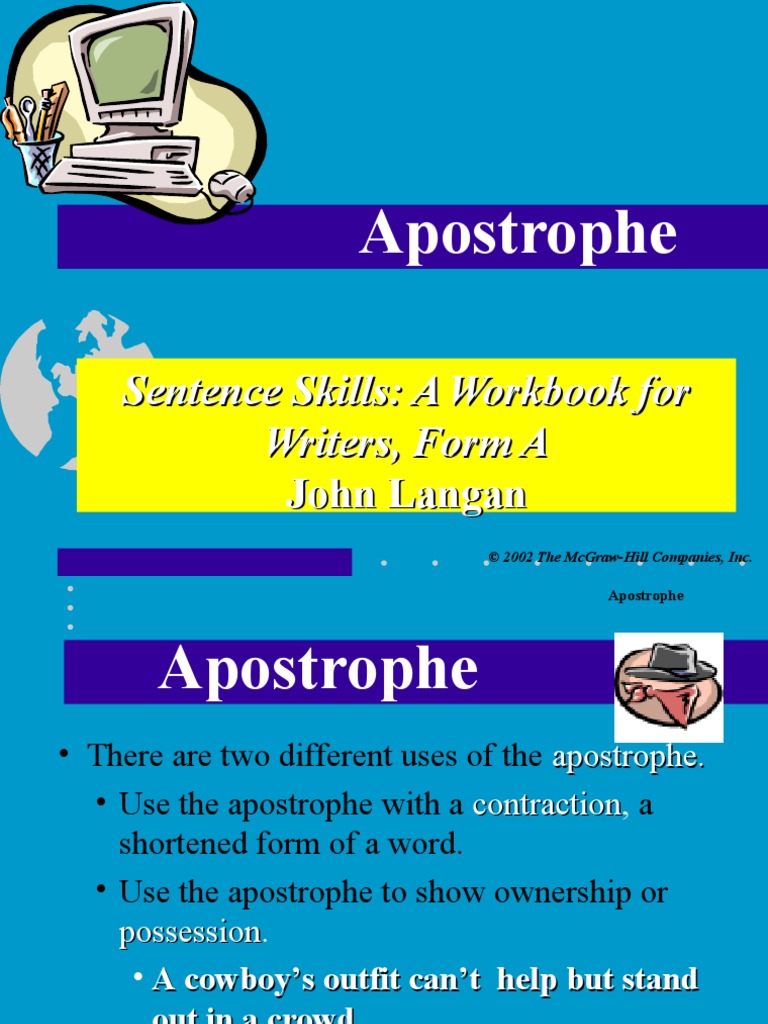 Apostrophe: Sentence Skills: A Workbook For Writers, Form A | Download ...