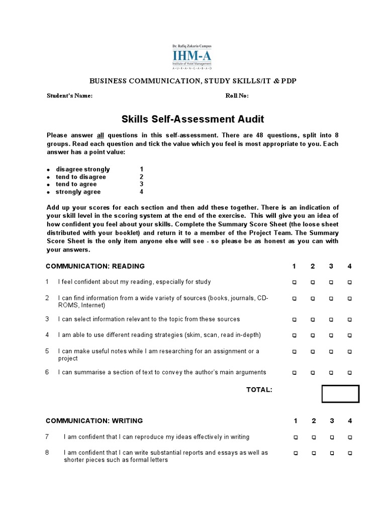Business Communication and Study Skills Audit | PDF | Essays | Cognition