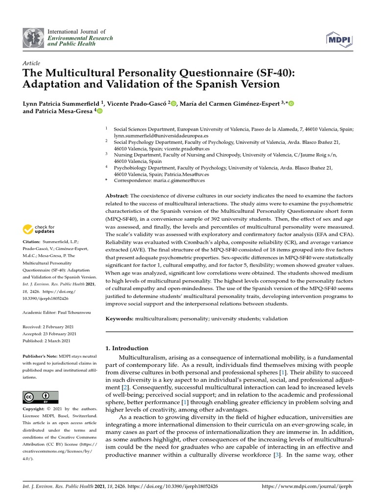 The Multicultural Personality Questionnaire SF-40 | PDF | Factor ...
