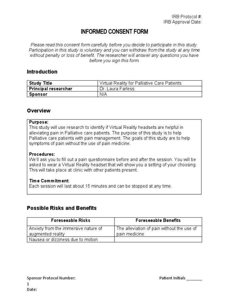 Irb Consent Form | PDF | Institutional Review Board | Pain