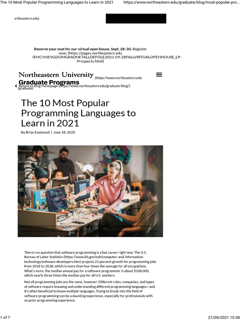 The 10 Most Popular Programming Languages To Learn in 2021 | PDF | Java ...