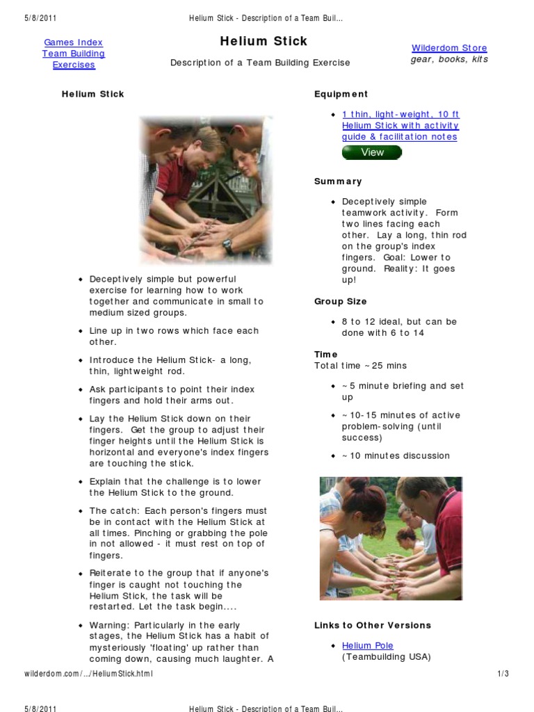 Helium Stick - Description of A Team Building Exercise | Download Free ...