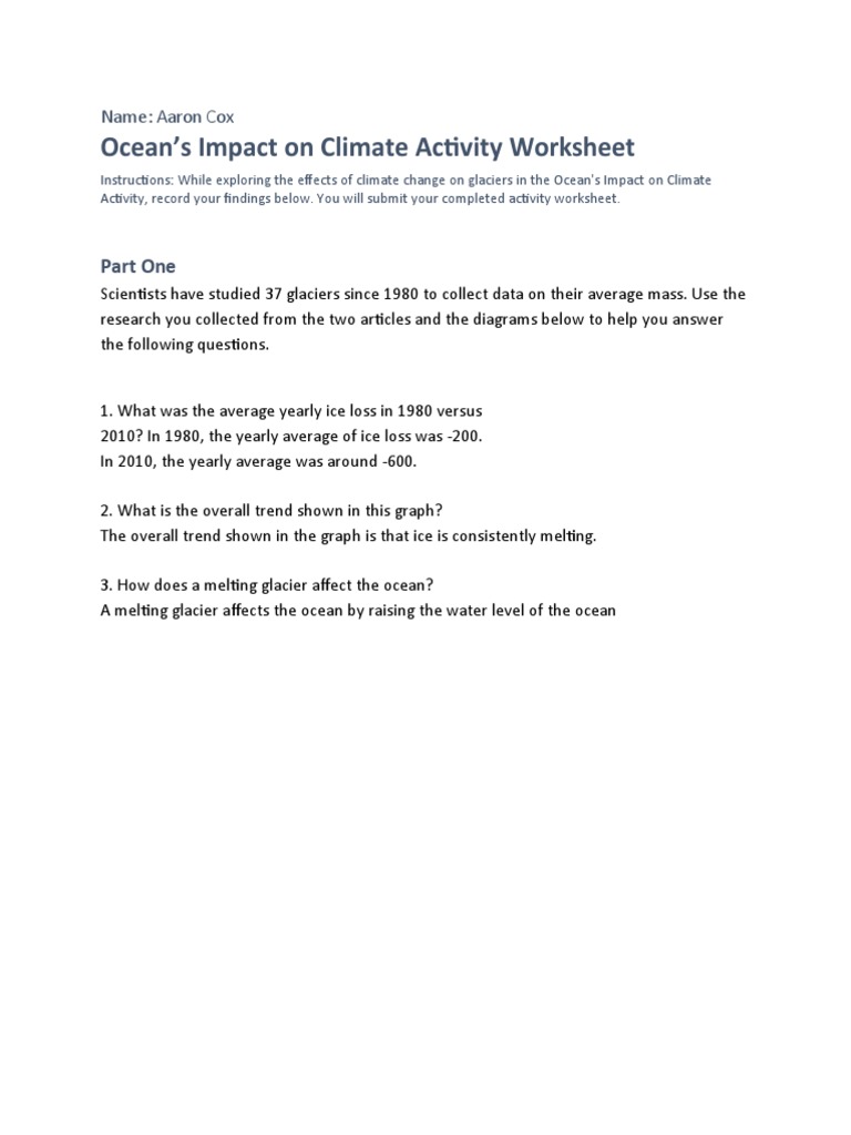 Ocean's Climate Impact Activity Worksheet | PDF | Oceans | Climate Change