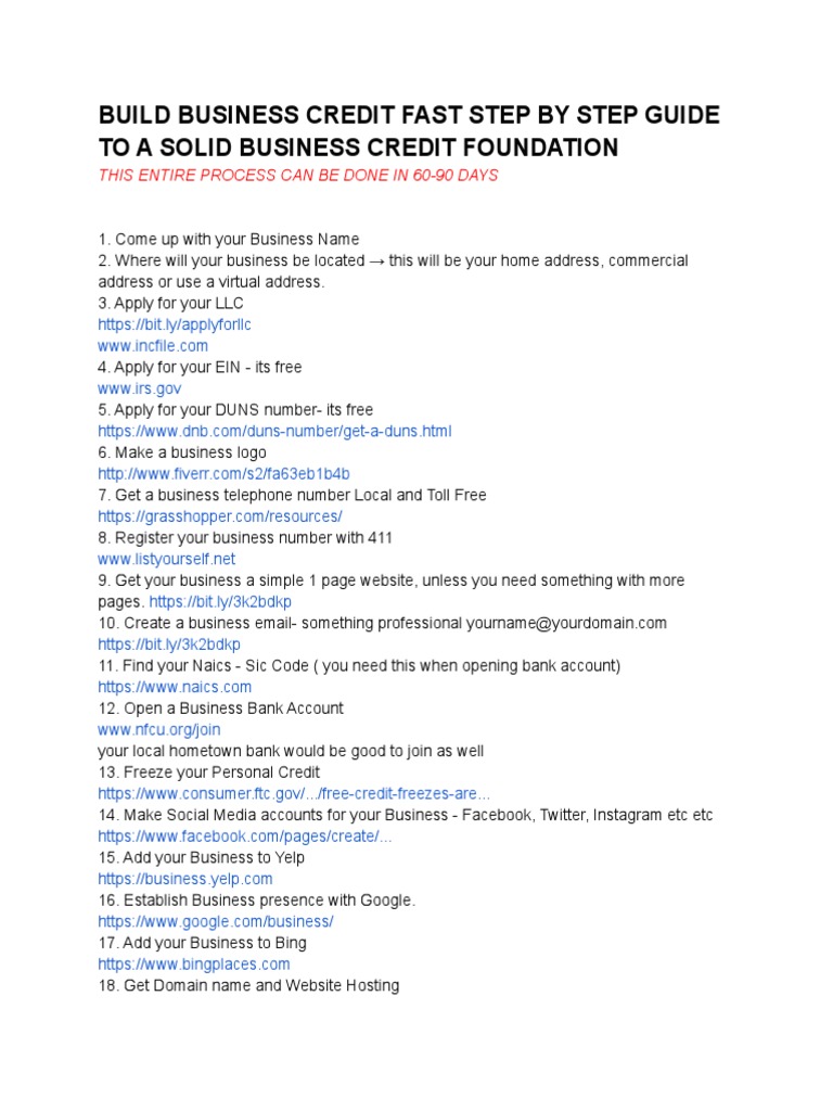 Build Business Credit Fast Step by Step Guide To A Solid Business ...