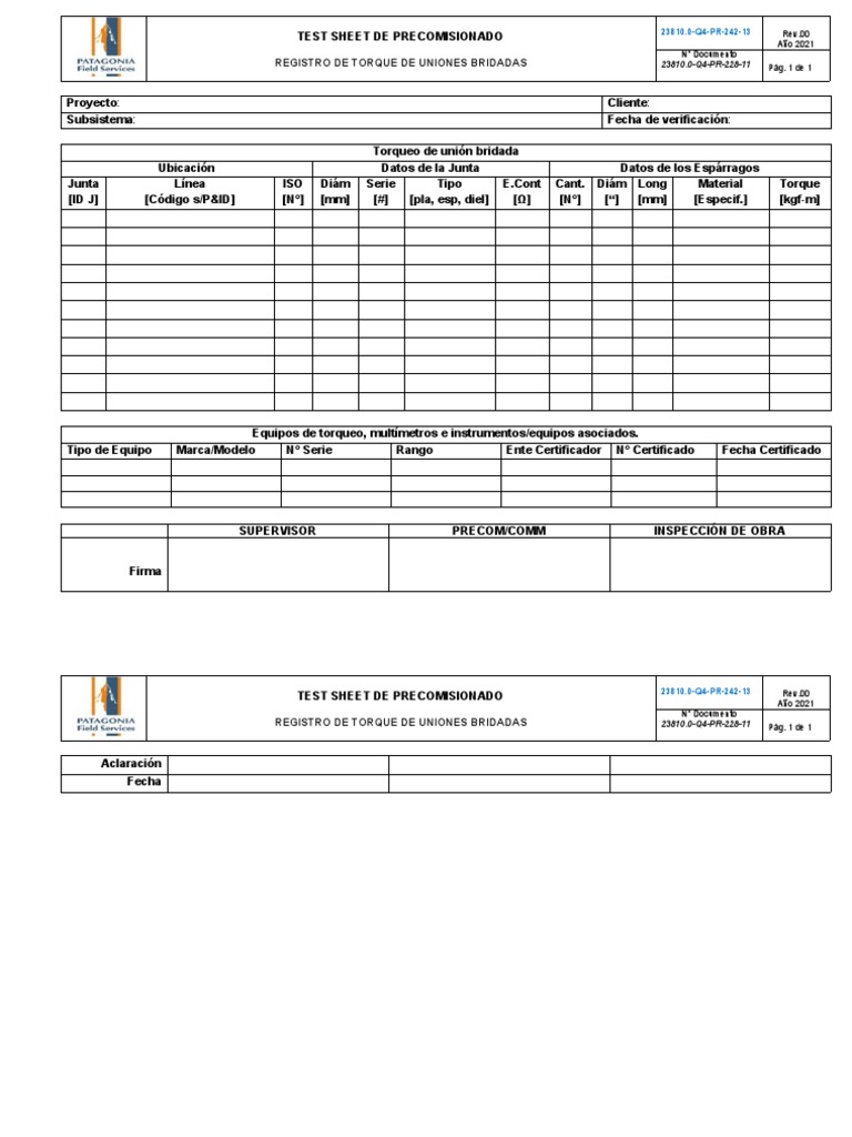 PO-COM-04-A1 Registro de Torque de Uniones Bridadas | PDF