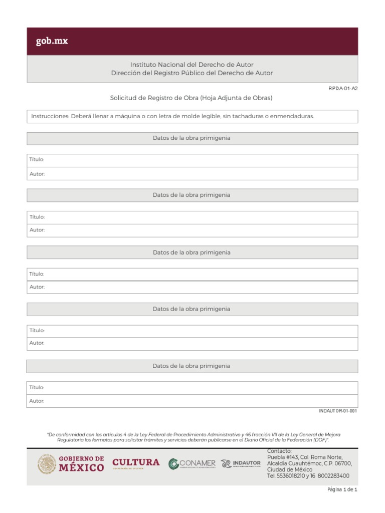 Solicitud de Registro de Obra RPDA-01-A2 | PDF