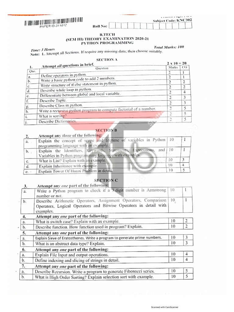 Python Paper 2020 Aktu Real Pdf 8564