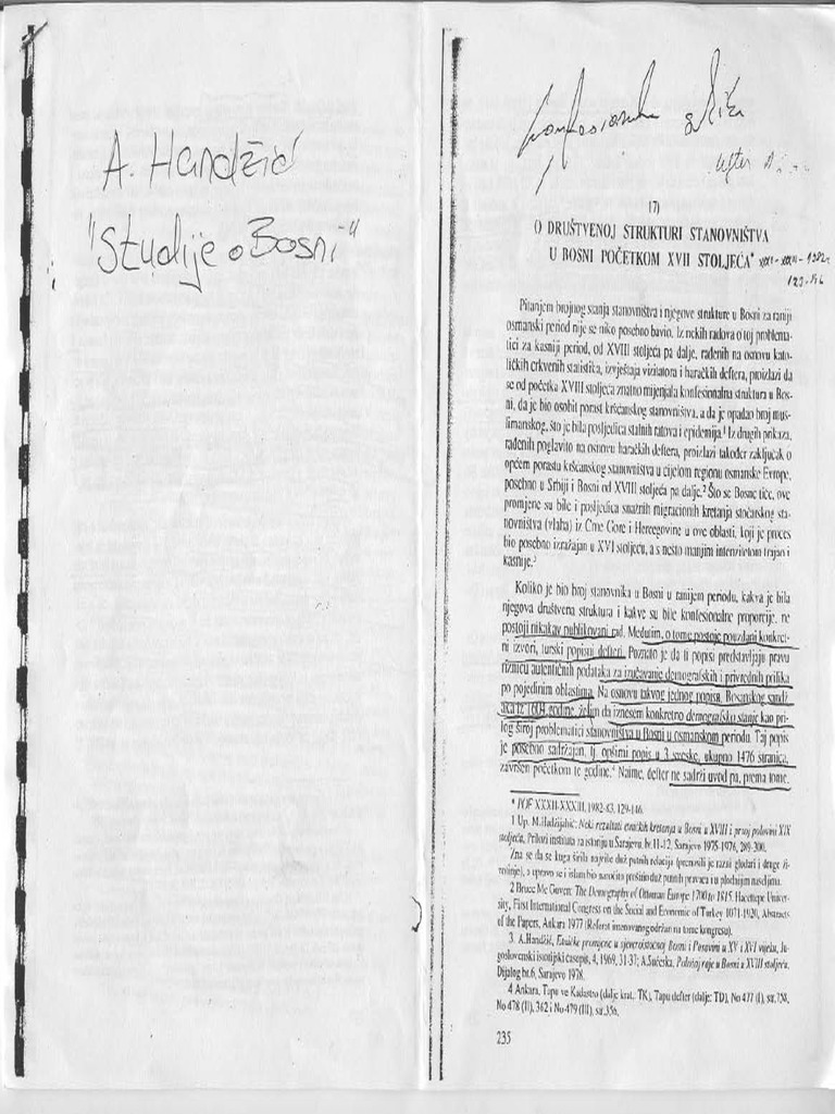 Handzic - Adem O Drustvenoj Strukturi Stanovnistva U Bosni Pocetkom ...