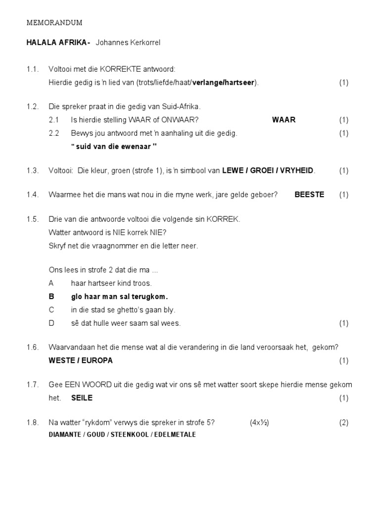 Gedig-6-Halala-Afrika-Antwoorde 2 | PDF