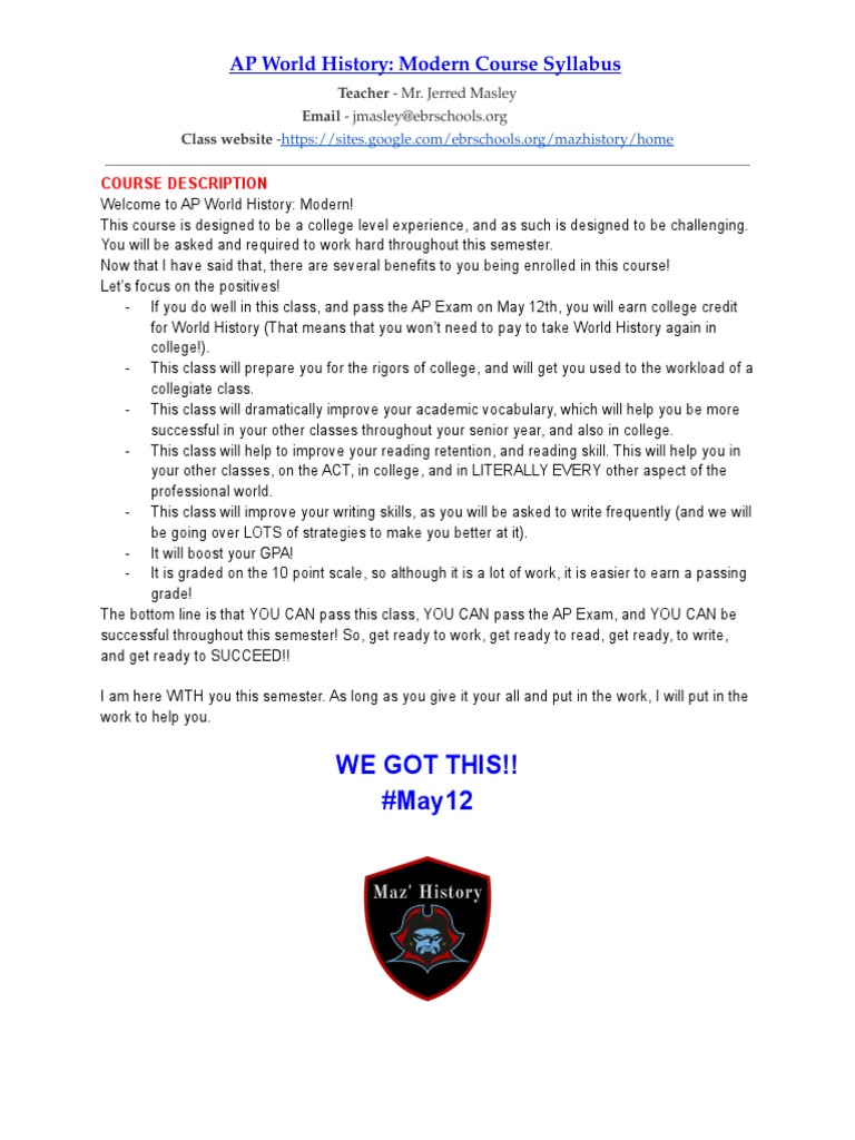 Ap World History Modern Classroom Syllabus 21 22 | PDF | Course Credit ...