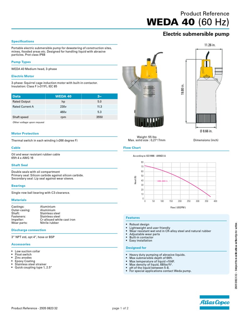 WEDA 40 (60 HZ) 2935 0823 32 - tcm1658-3572086 | PDF | Pump | Electric ...