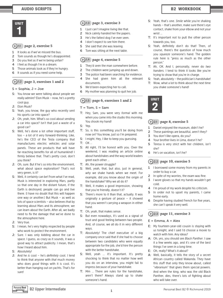 PB AmE B2 WB Audioscripts U1-12 | PDF