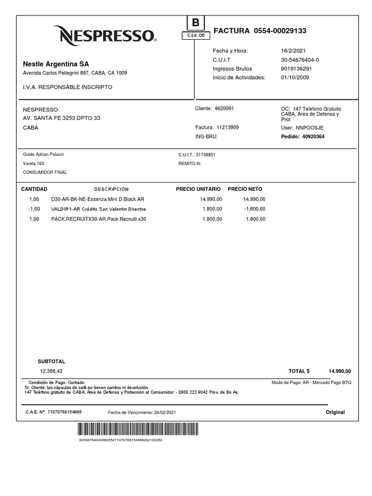 Nestle Argentina SA: FACTURA 0554-00029133 | PDF