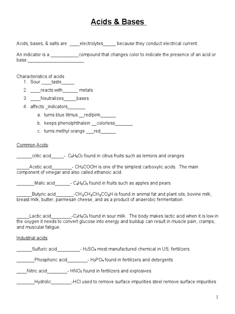 Acids & Bases Guided Notes | Download Free PDF | Ph | Chemistry