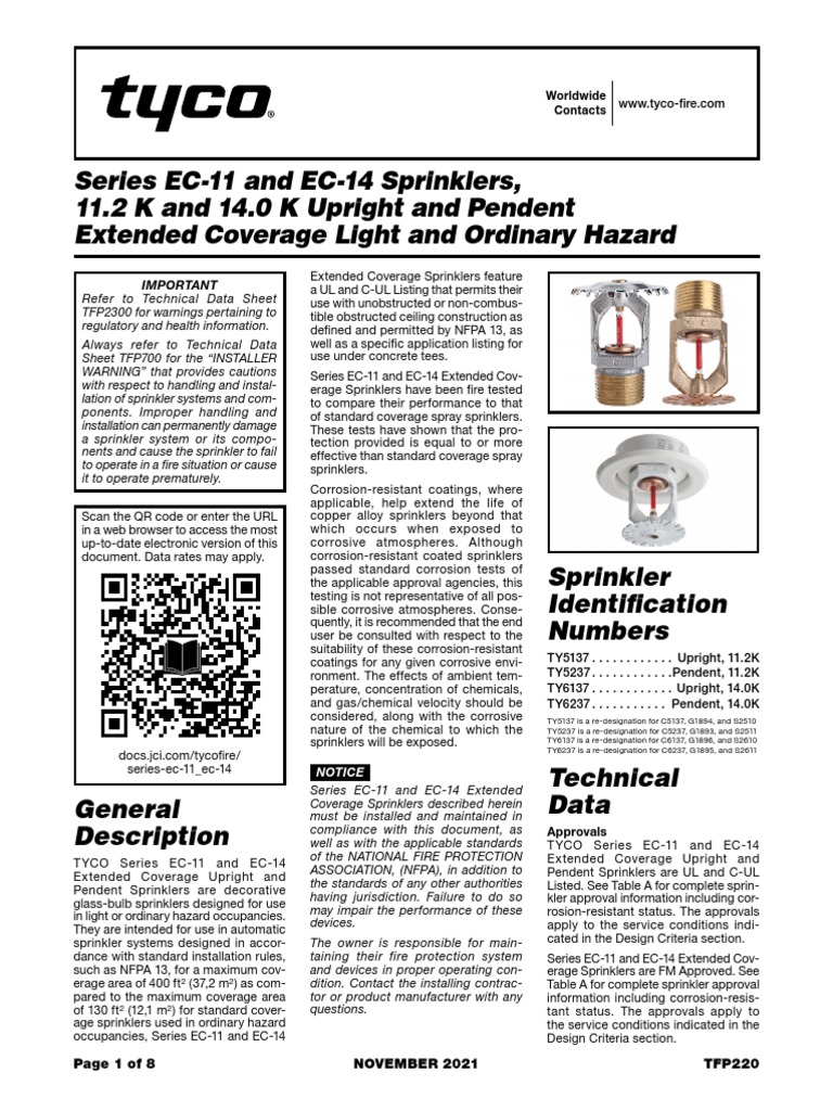 Series EC-11 and EC-14 Sprinklers, 11.2 K and 14.0 K Upright and ...