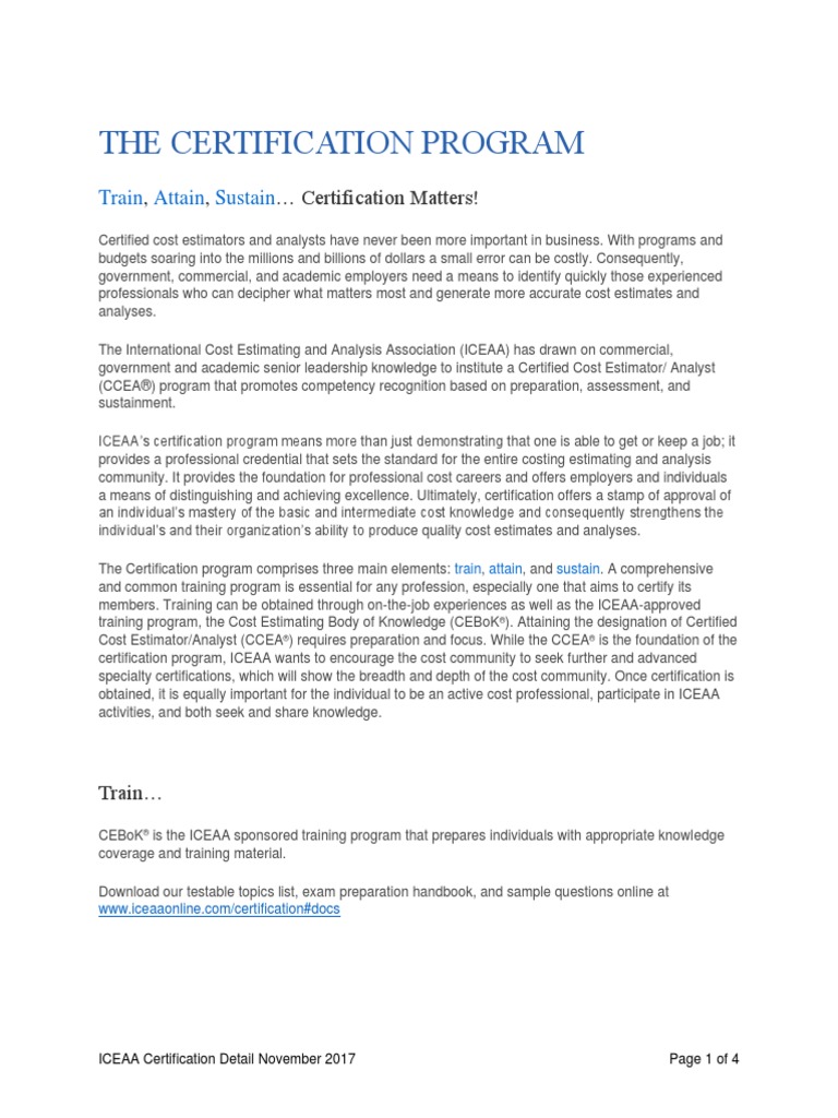 ICEAA-Certification-Detail-091420.2 | PDF | Professional Certification ...