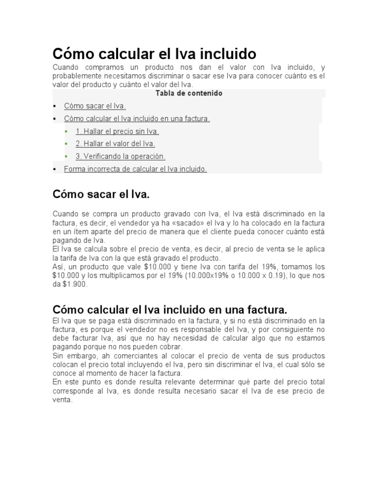Cómo calcular el IVA incluido | PDF