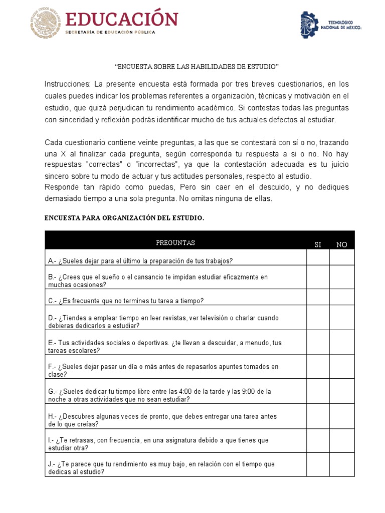 Hábitos o Habilidades de Estudio | PDF