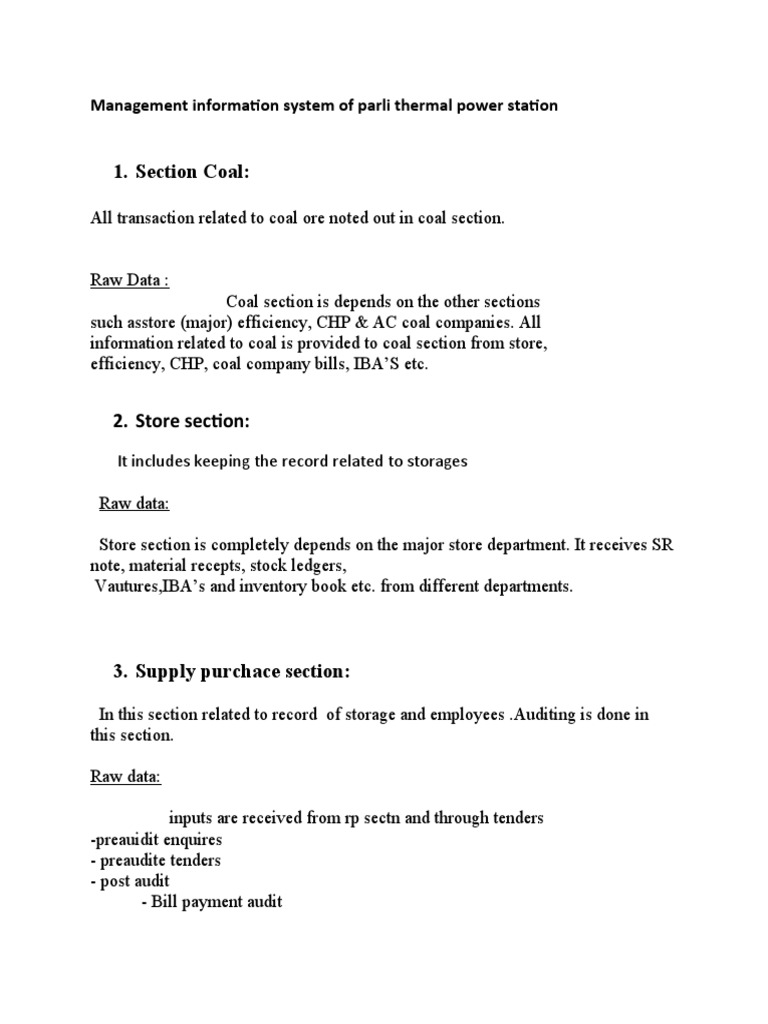 Management Information System of Parli Thermal Power Station | PDF ...