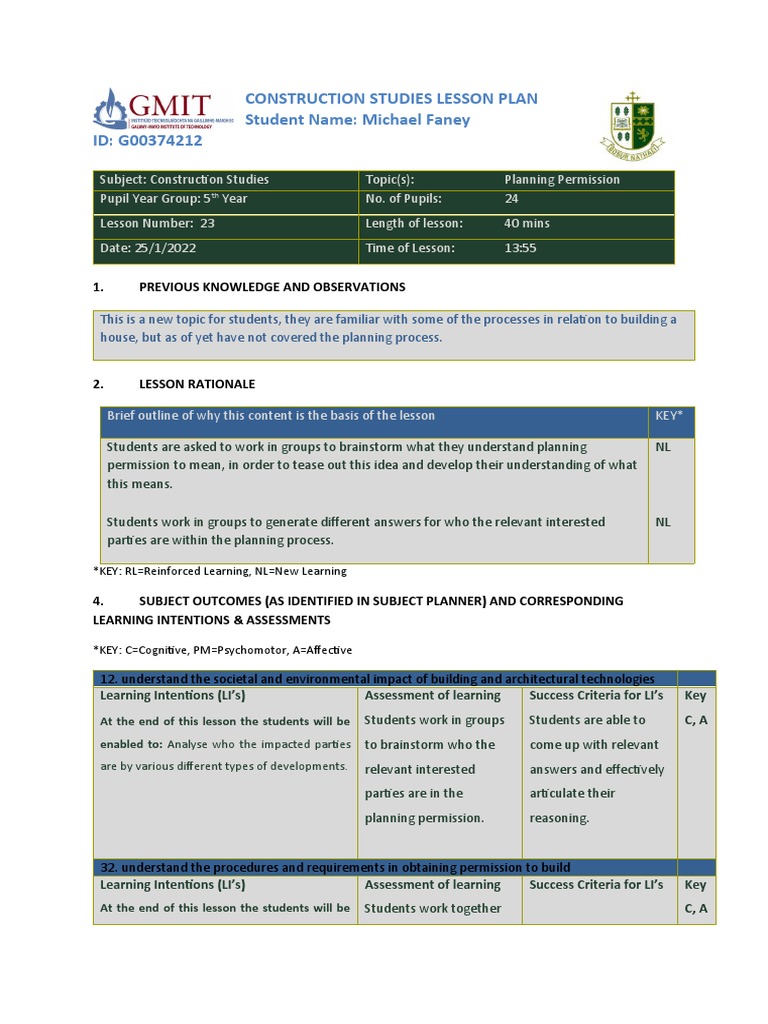 Construction Studies Lesson Plan 23 | PDF | Teachers | Brainstorming