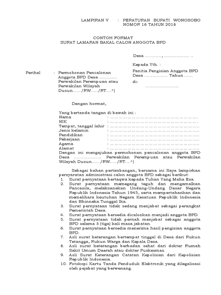 5.surat Lamaran Bakal Calon Anggota BPD | PDF