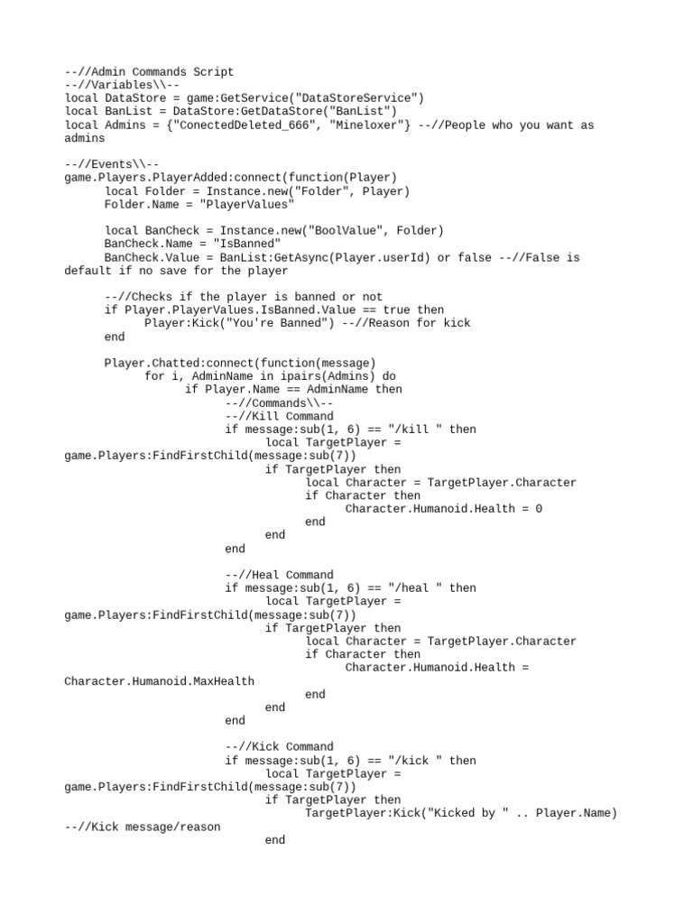 Roblox Admin Script | PDF | Computer Programming | Computing